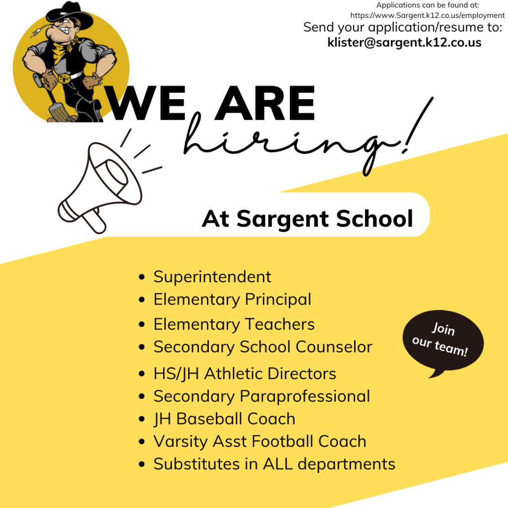 We Are Hiring! – Sargent School District